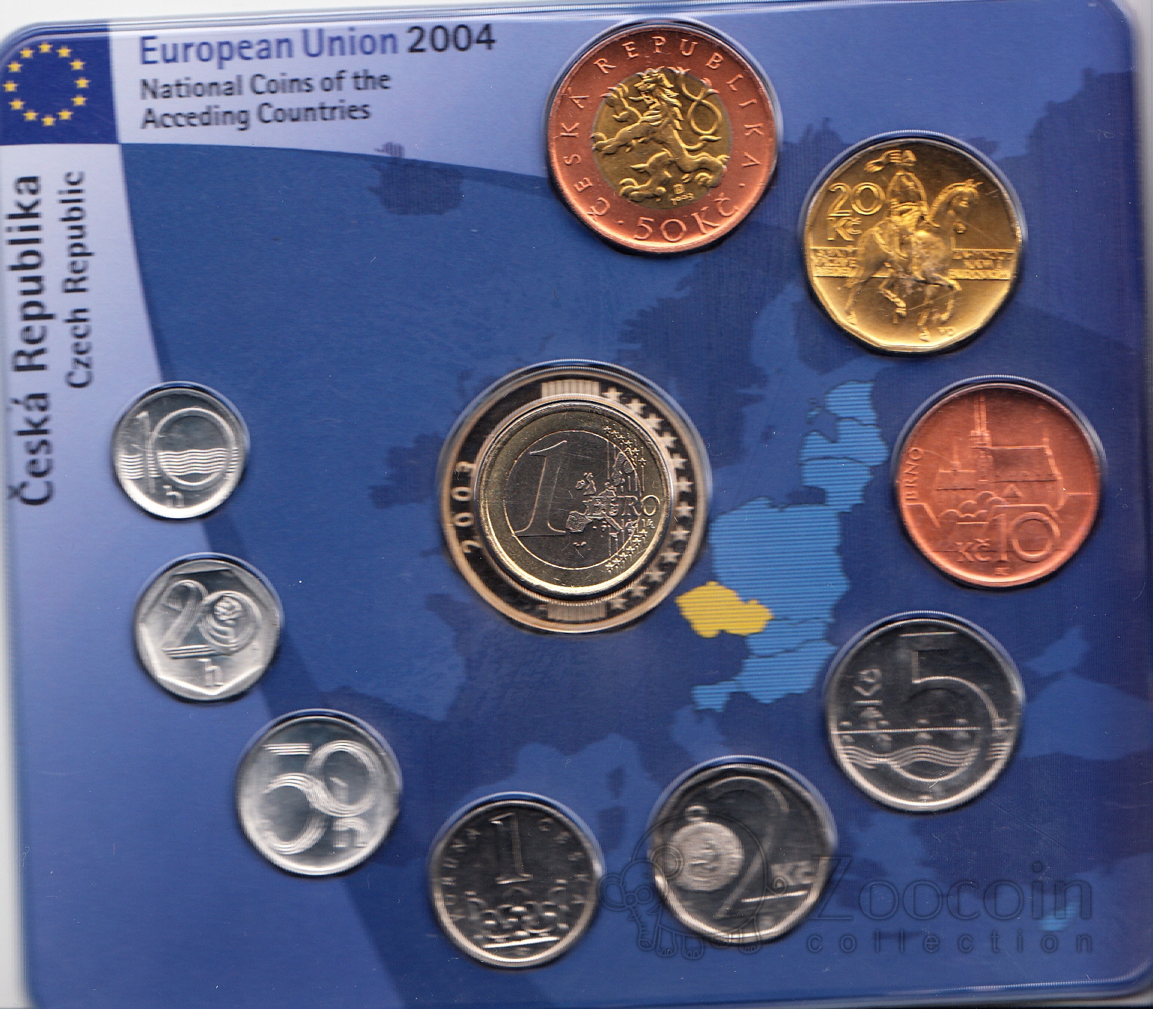 Чехия набор 9 монет 1993-2004 с жетоном 1 евро (блистер). ZooCoin